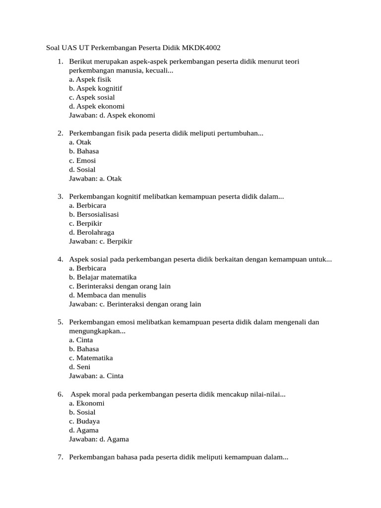 Soal UAS Perkembangan Peserta Didik | PDF