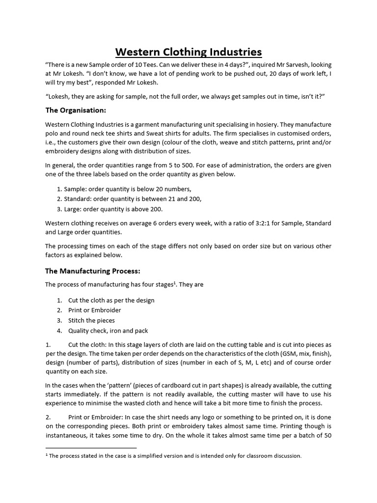 Western Clothing Industries Order Process | PDF | Embroidery