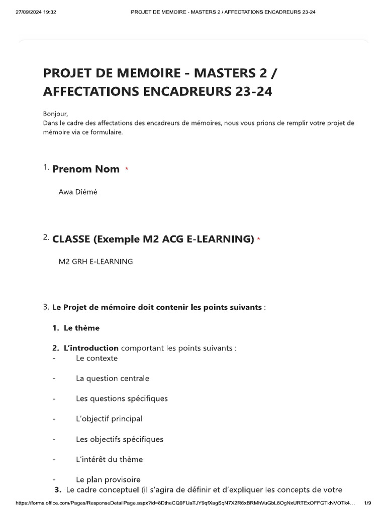 Projet de Mémoire | PDF