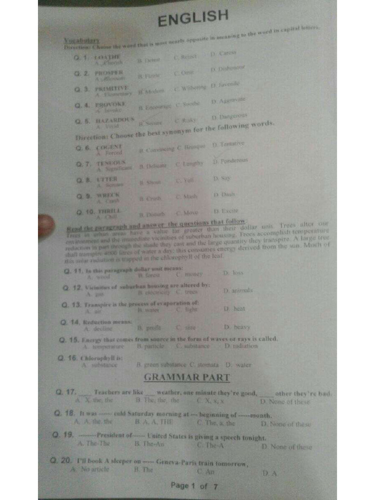 KU Entry Test Past Papers 2020 (Morning) | PDF