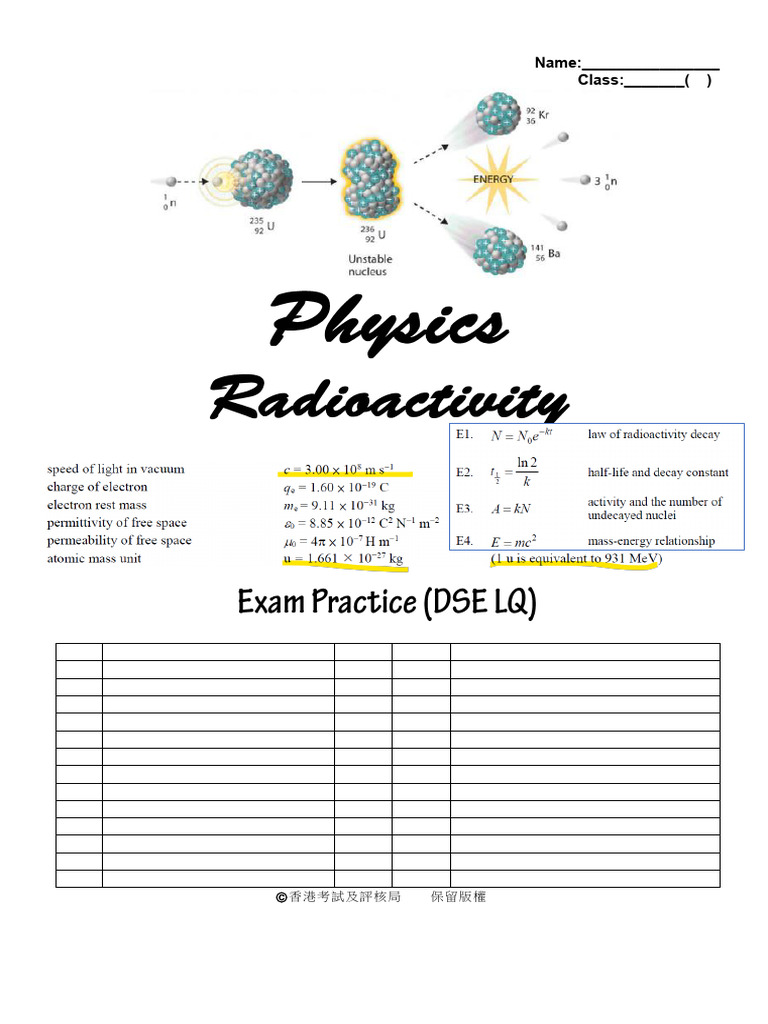 Exam Practice 5 Radioactivity MC (2023) +LQ | PDF | Radioactive Decay ...