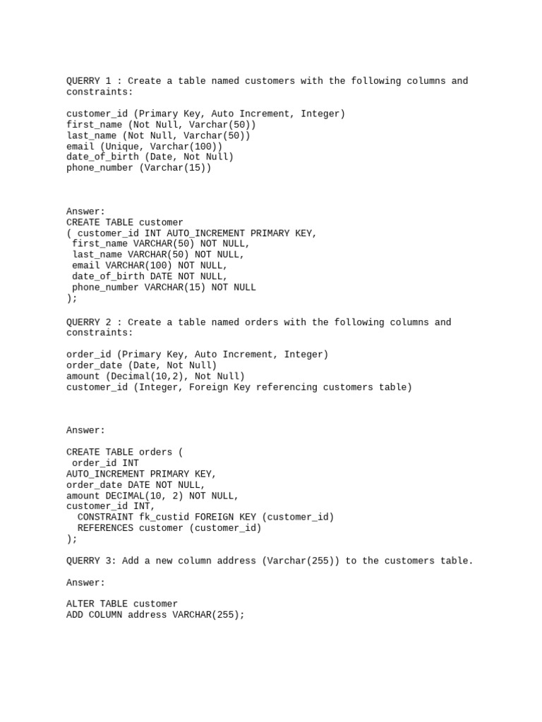 SQL ASSIGNMENT | PDF | Computer Data | Data Model SQL ASSIGNMENT | PDF | Computer Data | Data Model