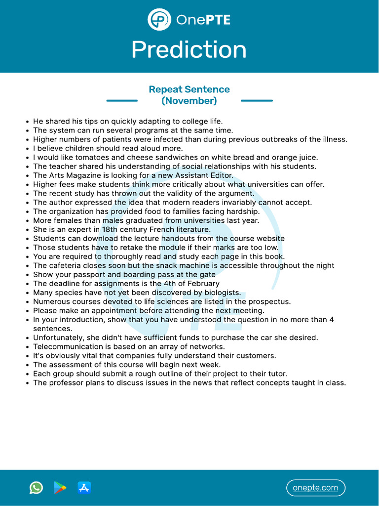 OnePTE Repeat Sentence Prediction File PDF November | PDF