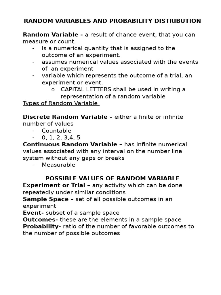 RANDOM VARIABLES AND PROBABILITY DISTRIBUTION | PDF