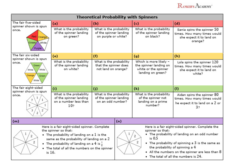Theoretical Probability with Spinners | PDF | Mathematics