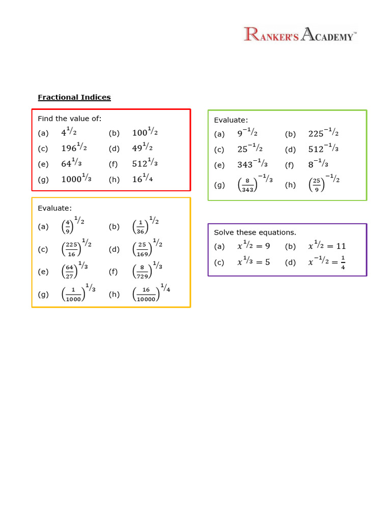 Fractional Indices Evaluation Guide | PDF