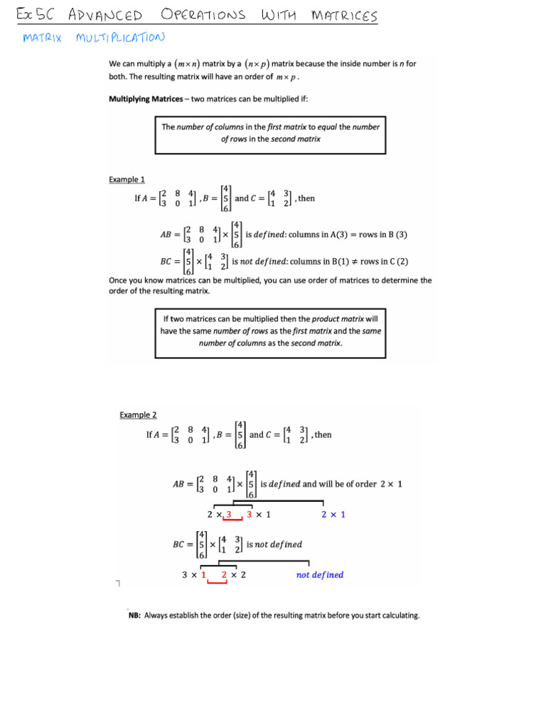 Ex 5C Advanced Operations With Matrices | PDF