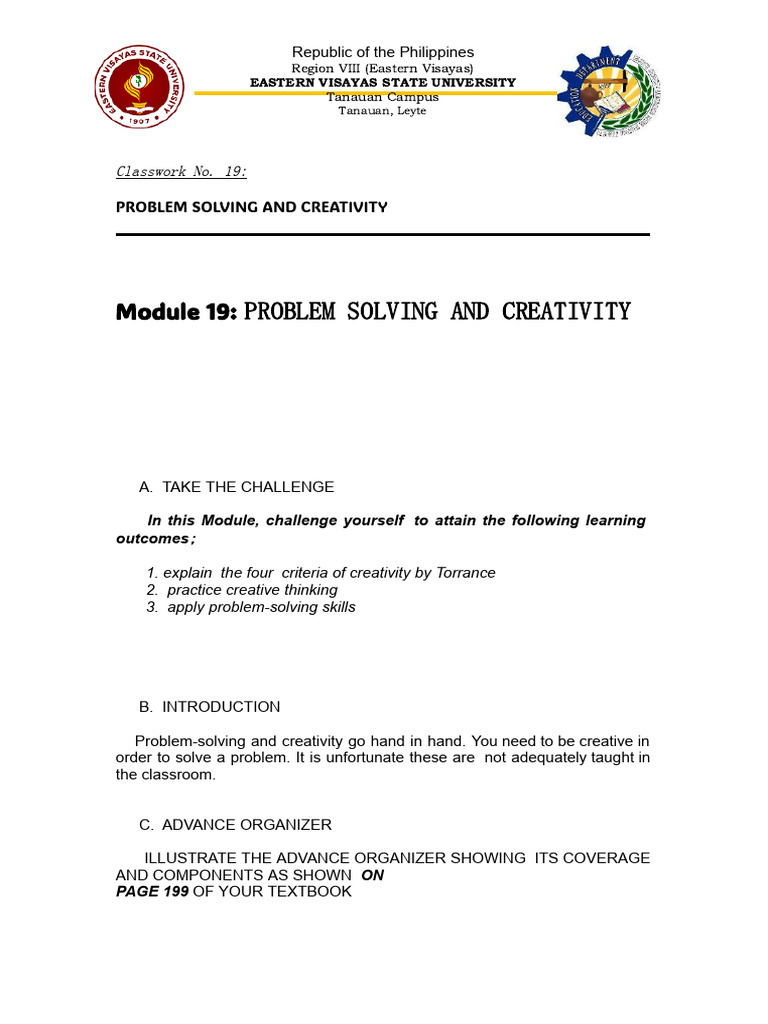FACILATATING LEARNER-CENTERED_ MODULE 19- Problem Solving and Creativity.docx | PDF | Creativity ...