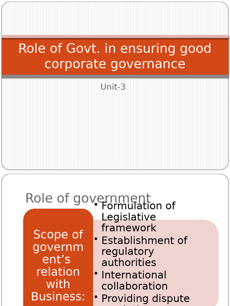 Role of Govt in Ensuring Good CG | PDF | Employment | Governance