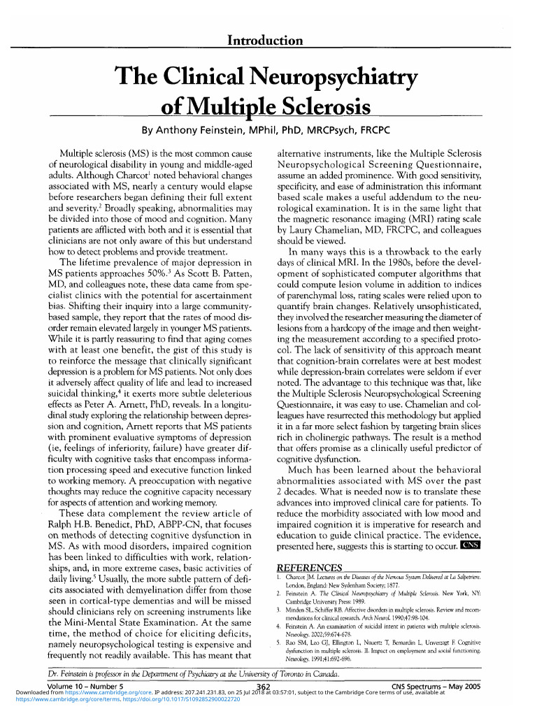 Div Class Title the Clinical Neuropsychiatry of Multiple Sclerosis Div ...