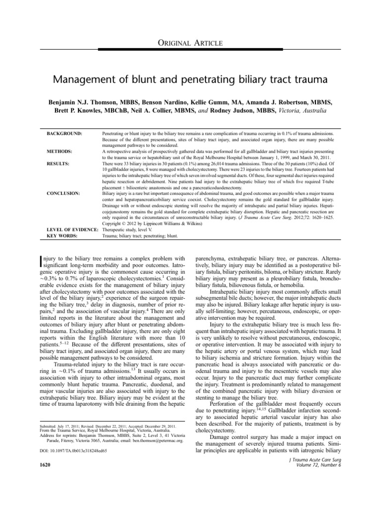 thomson2012- Management of blunt and penetrating biliary tract trauma | PDF
