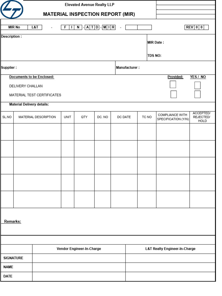 MIR Blank Format | PDF