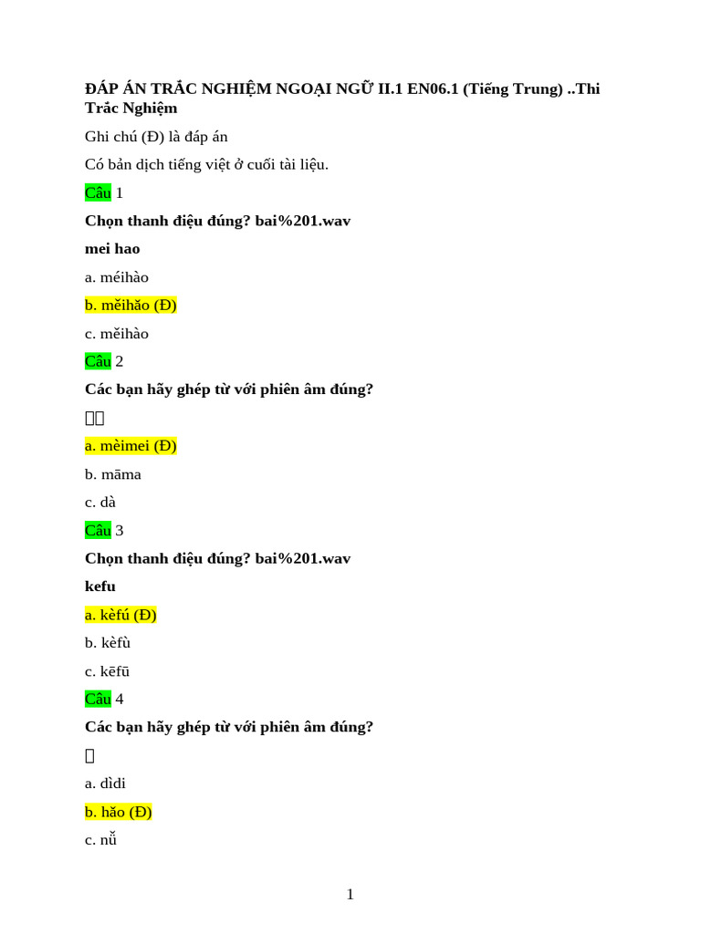 (123doc) - Dap-An-Trac-Nghiem-Ngoai-Ngu-Ii-En06-1-Thi-Trac-Nghiemx | PDF