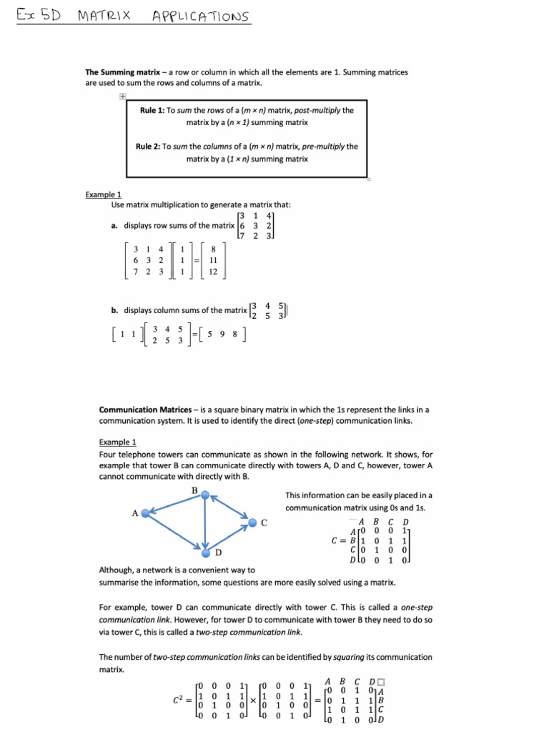 Ex 5D Matrix Applications | PDF