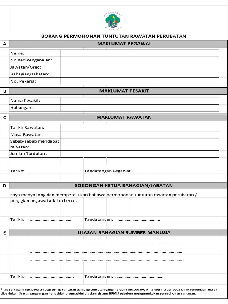 Borang Permohonan Tuntutan Bayaran Perubatan | PDF