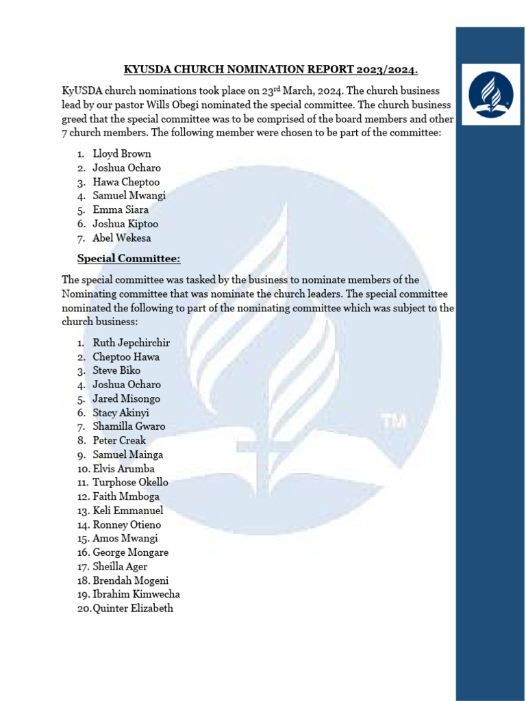 KyUSDA Church Nominations 2024 Report | PDF | Ecclesiastical Titles ...