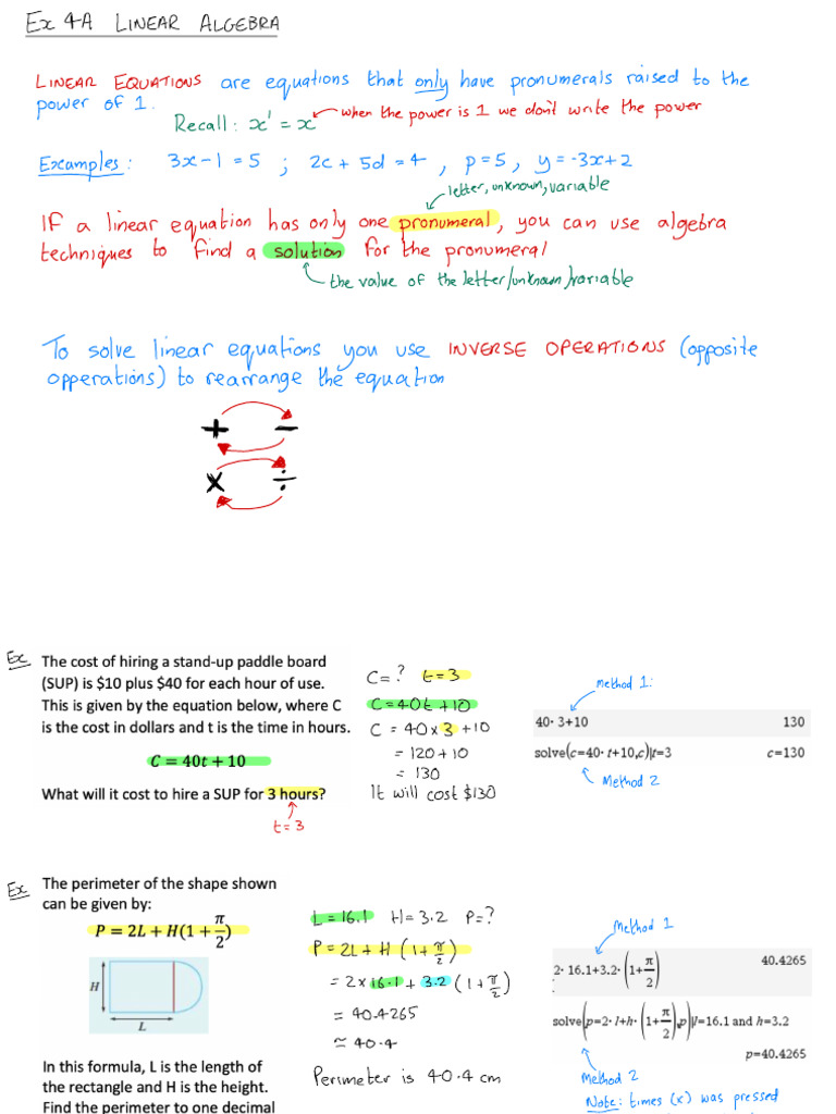 Ex 4A Linear algebra | PDF | Algebra | Equations