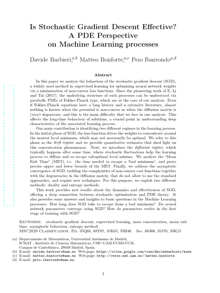 Is Stochastic Gradient Descent Effective? A PDE Perspective On Machine Learning Processes | PDF ...