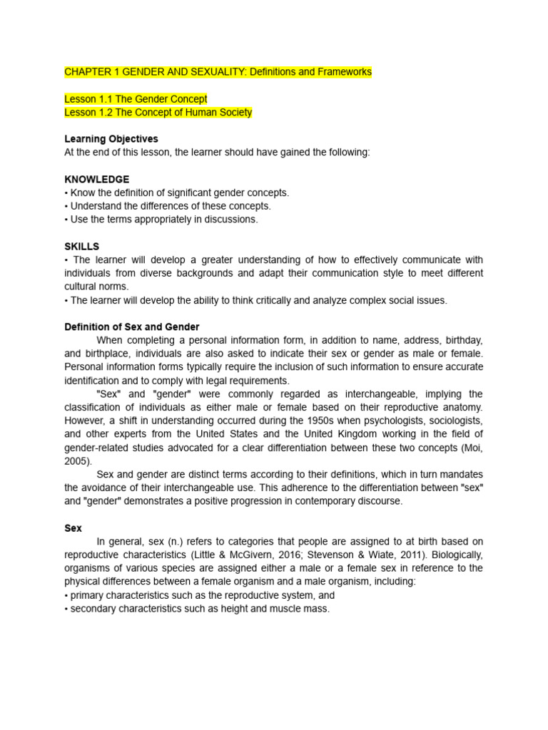 CHAPTER 1 GENDER AND SEXUALITY - Definitions and Frameworks | PDF | Sexually Transmitted ...