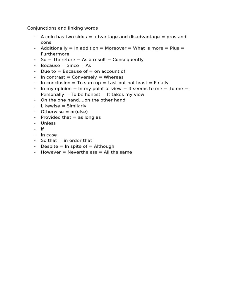 Conjunctions and Linking Words | PDF