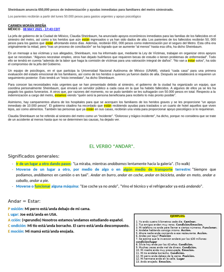 Verbo Andar (Estar) | PDF