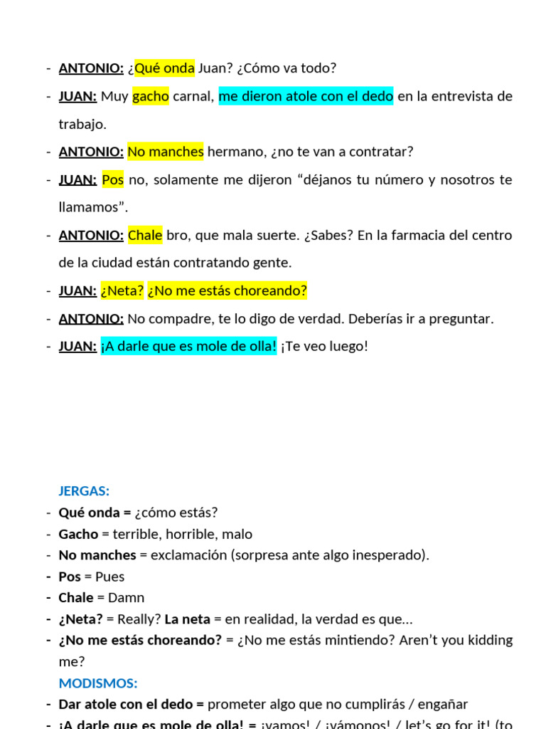 Modismos relacionados con comida y algunas jergas (Clase 2, 3, 4) | PDF ...