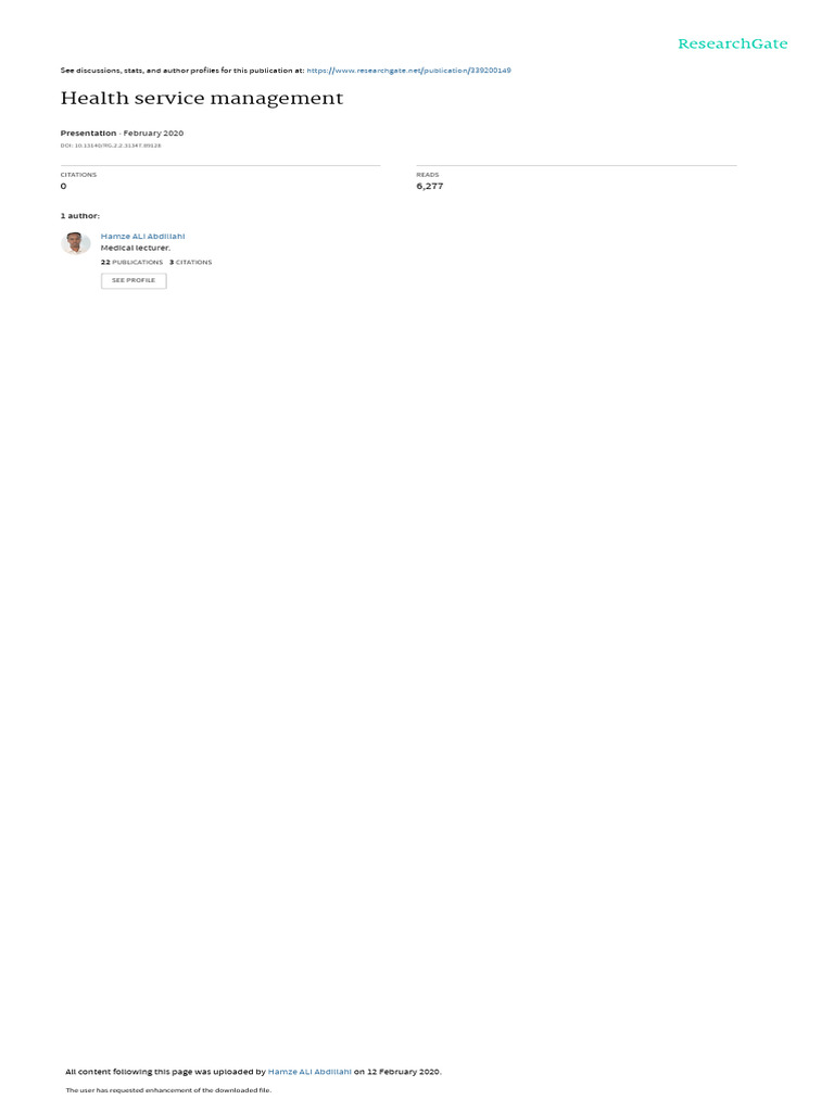 Health Service Management Chapter One | PDF | Public Health | Leadership