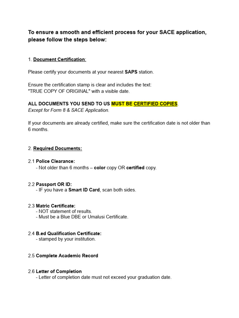 First SACE Registration | PDF
