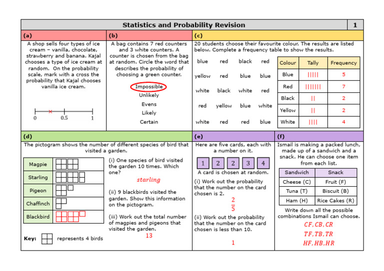 Statistics and Probability Revision Practice Grid 1 Answers | PDF ...