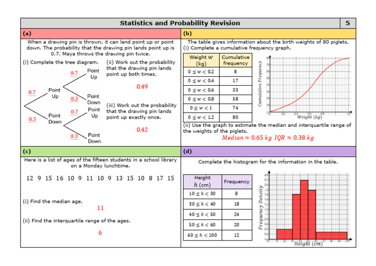 Statistics and Probability Revision Practice Grid 5 Answers | PDF ...