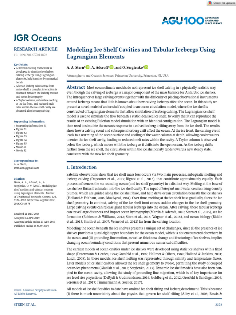 JGR Oceans - 2019 - Stern - Modeling Ice Shelf Cavities and Tabular ...