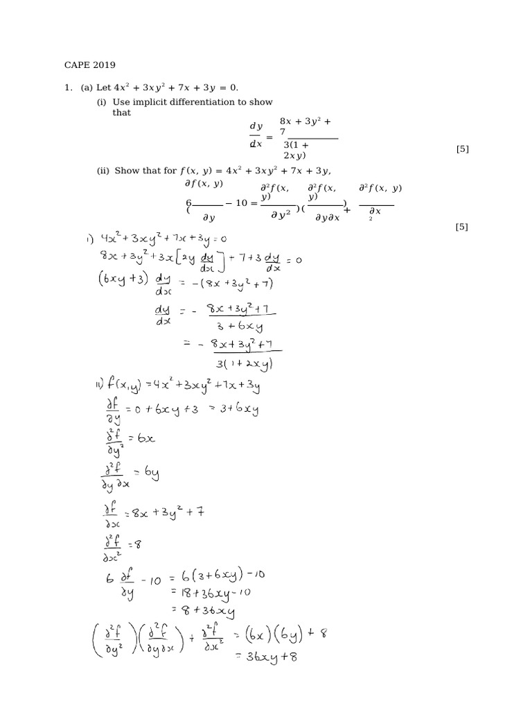 Cape Unit 2 2019 Paper 2 Solutions | PDF | Equations | Series (Mathematics)