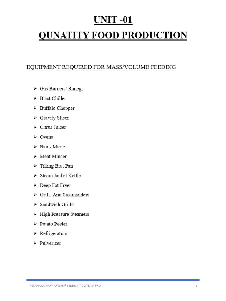 Unit-01 Qunatity Food Production Notes | PDF | Food Storage | Inventory