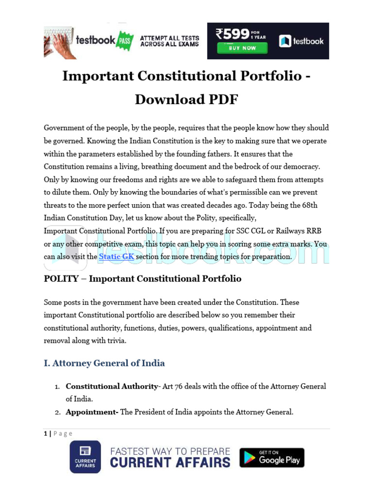 Constitutional Portfolios of India | PDF | Government | Justice