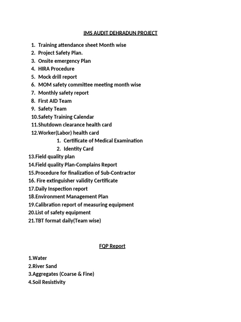 IMS Audit Project Safety Documentation | PDF