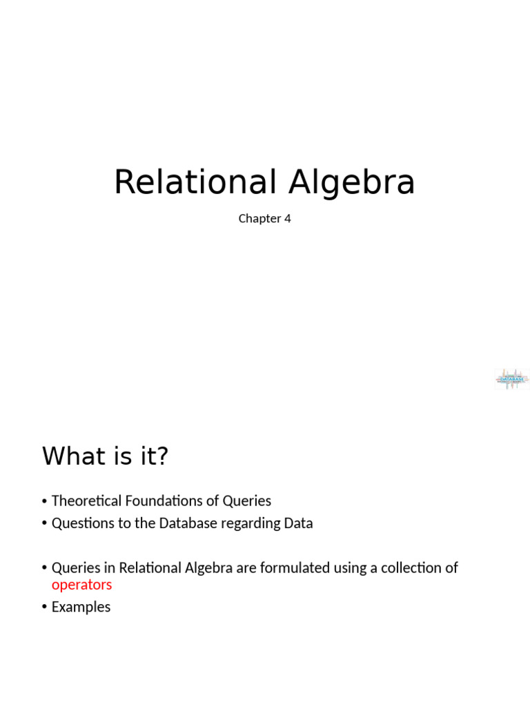 Chapter 4 Relational Algebra | PDF | Relational Model | Applied Mathematics