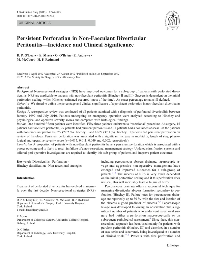 Persistent Perforation in Diverticulitis | PDF | Patient | Clinical ...