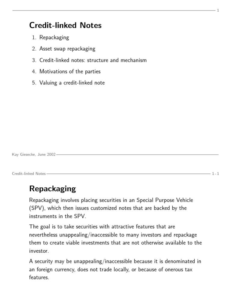 Credit-Linked Notes | Download Free PDF | Bonds (Finance) | Securitization
