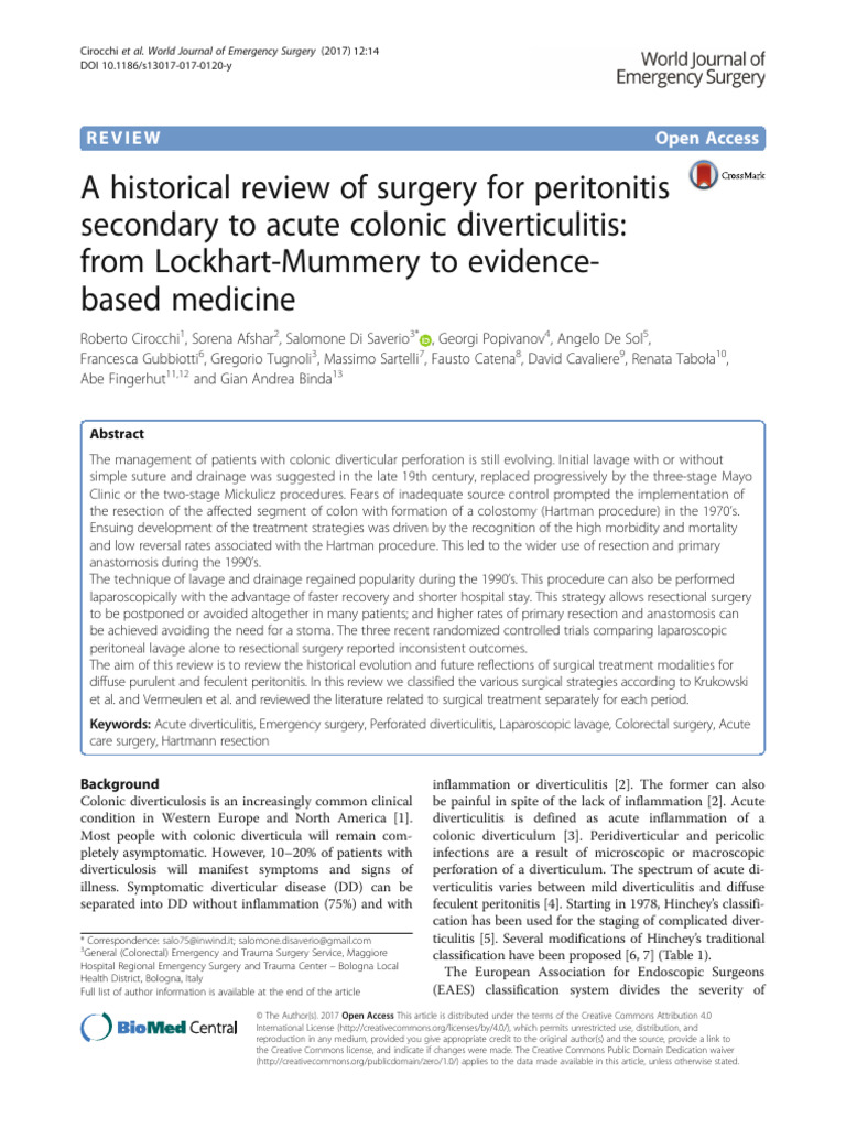 A Historical Review of Surgery For Peritonitis Secondary To Acute ...