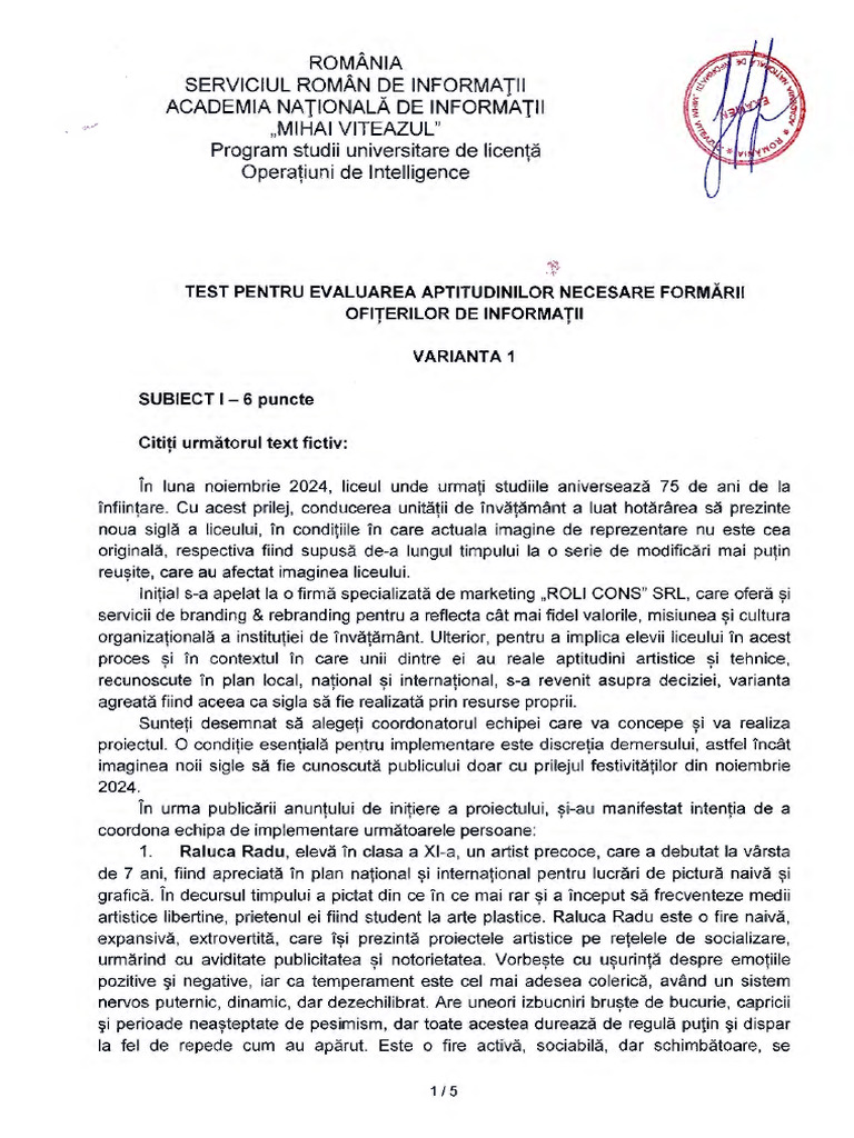 2024 Model Op Intell Subiect | PDF