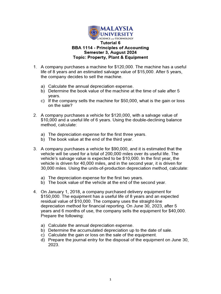 Accounting Depreciation Exercises | PDF