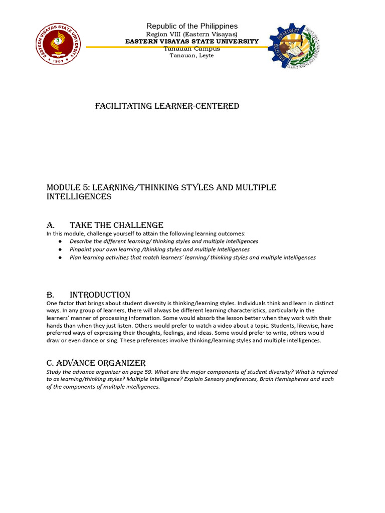 Answers of Module 5 Learning Thinking Styles and Multiple Intelligences | PDF | Learning ...