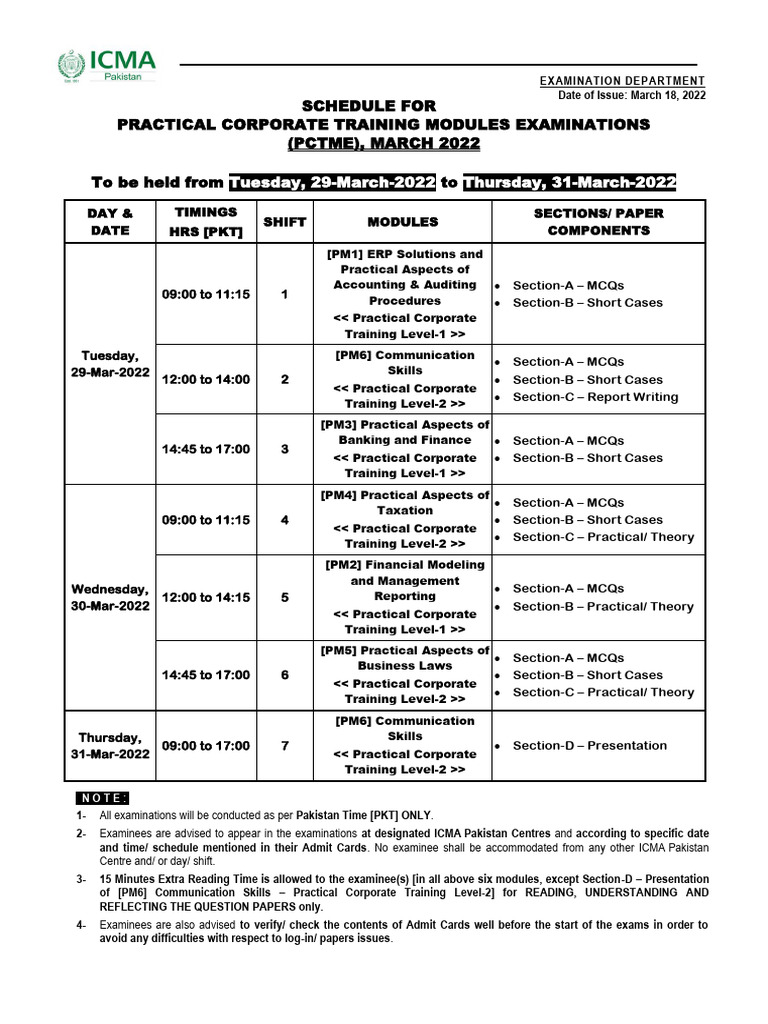 Examschedule Pctme Mar2022 | PDF | Multiple Choice