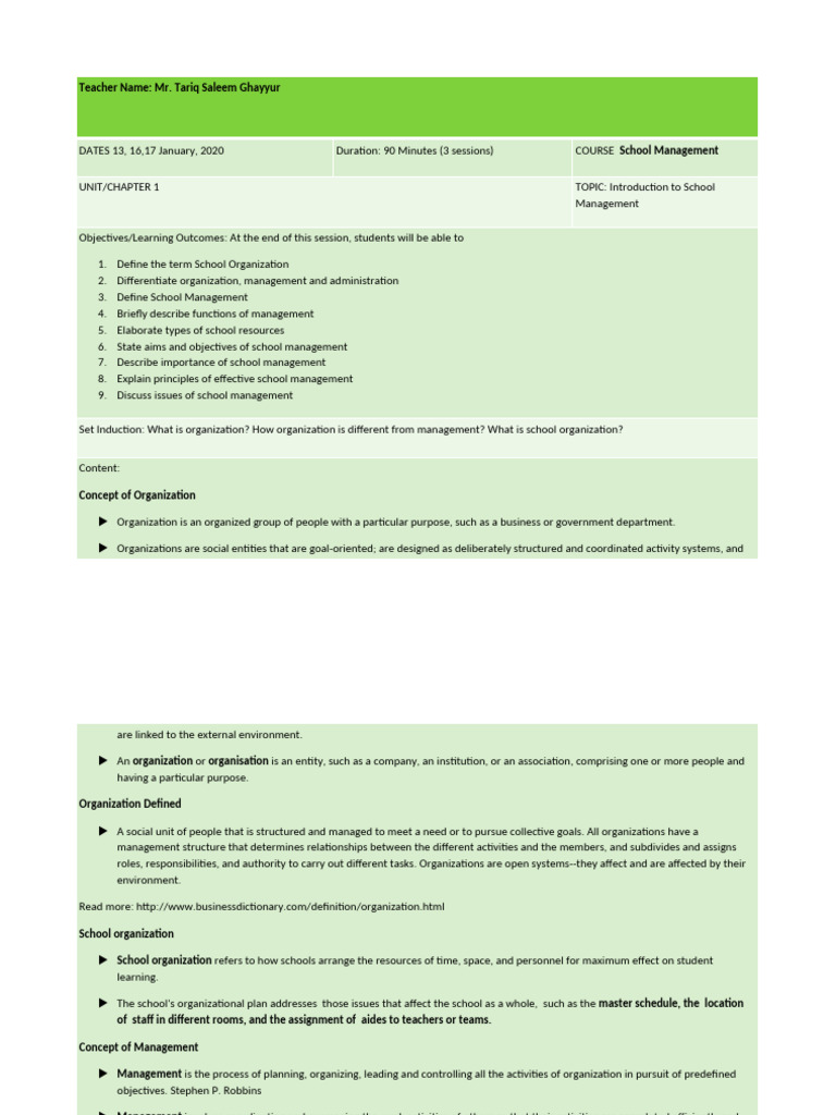 1588288139-lesson-plan-week-1 | PDF | Human Resources | Teachers