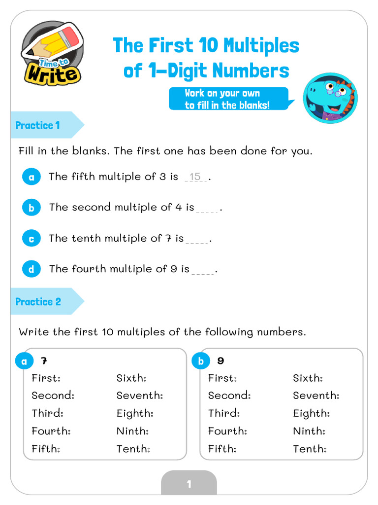 First 10 Multiples of 1-Digit Numbers | PDF