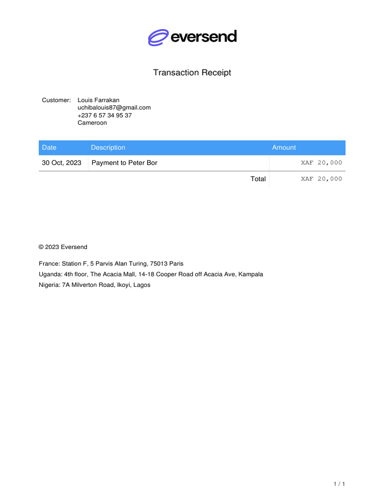 Eversend Transaction Receipt | PDF