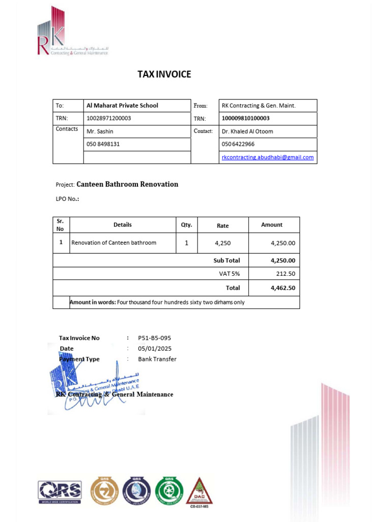 P51-B5-095 Tax Invoice - Canteen Bathroom Renovation | PDF