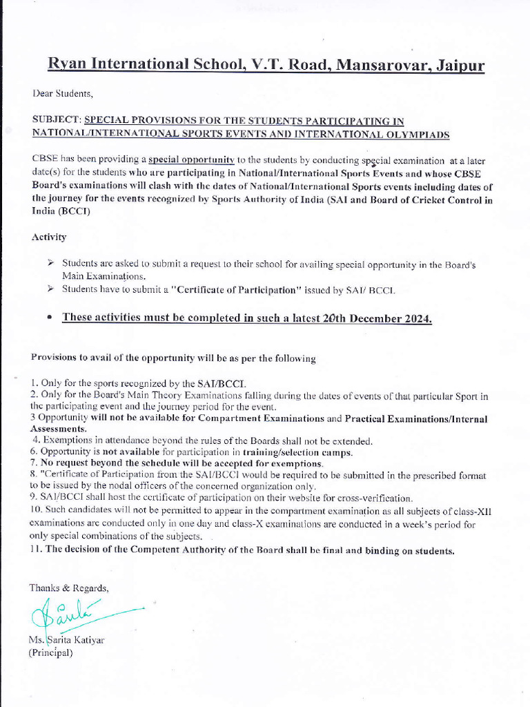 Spectial Provision For Students Participating in National ...