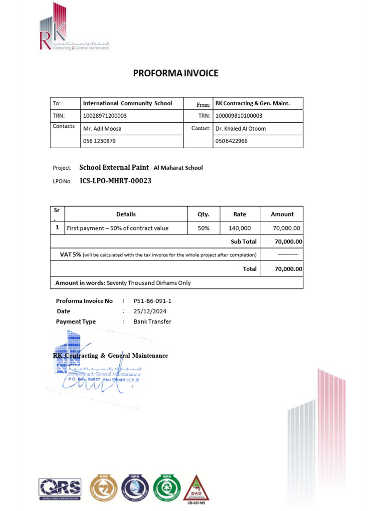 P51-B6-091-1 Proforma Invoice - External Paint | PDF
