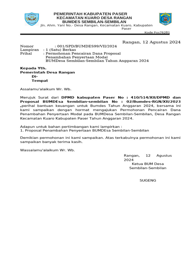 surat-permohonan-pencairan dana | PDF